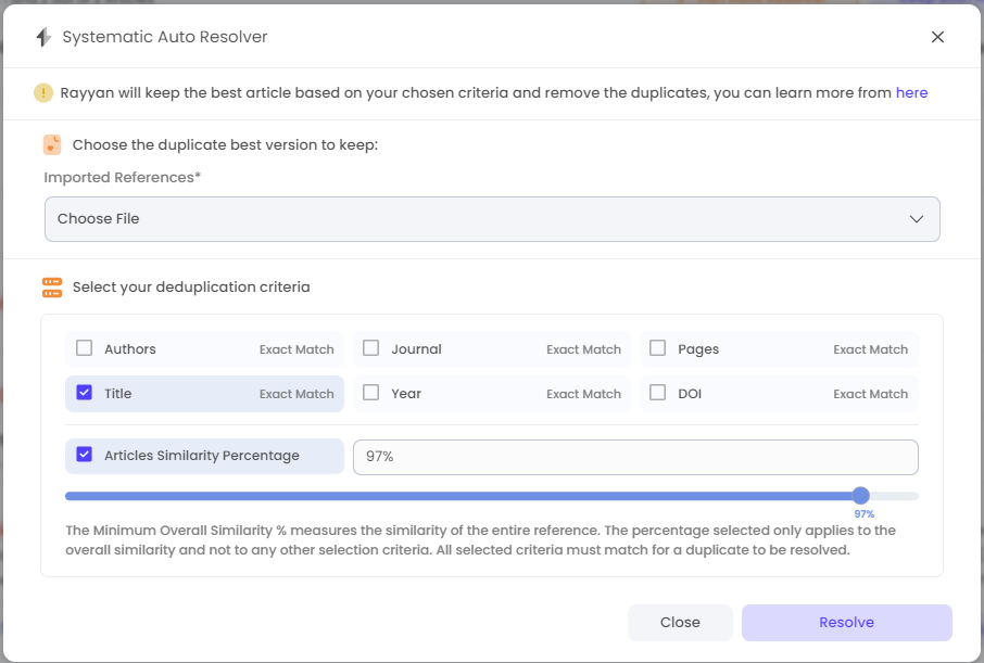 Detecting duplicate references/articles in a review – Rayyan Help Center