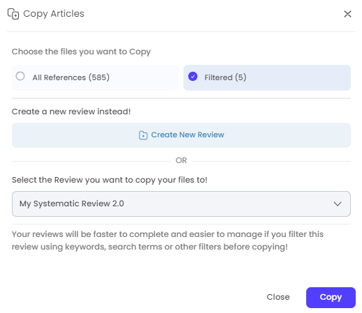 How to copy references/articles from one review to another? – Rayyan ...